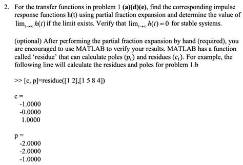 Solved 2 For The Transfer Functions In Problem 1 Ade