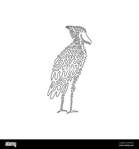 Single One Curly Line Drawing Of Adorable Standing Shoebill Abstract