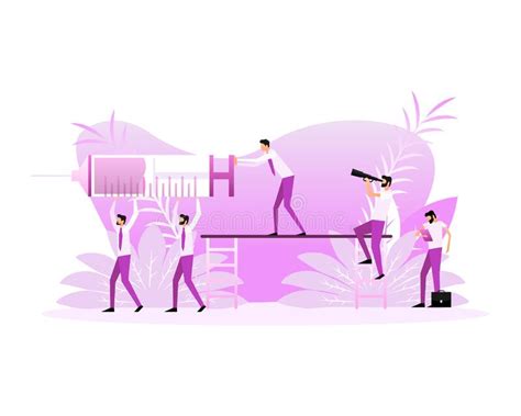Cartoon Illustration With Vaccine People With Syringe For Concept