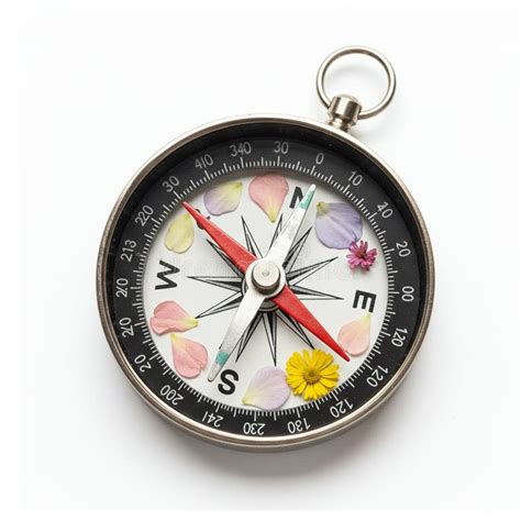 A Traditional Compass With A Metallic Casing Features A Red And Silver