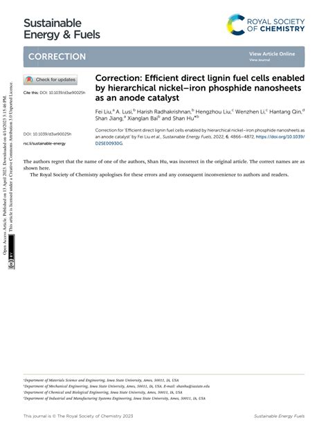 Pdf Correction Efficient Direct Lignin Fuel Cells Enabled By Hierarchical Nickeliron