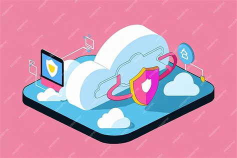 Flat 3d Isometric Cloud Computing Upload Protecting By Security Shield