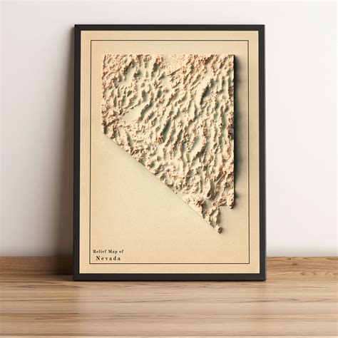 Nevada Minimalist Relief Map Nevada Wall Art Nevada Framed Print