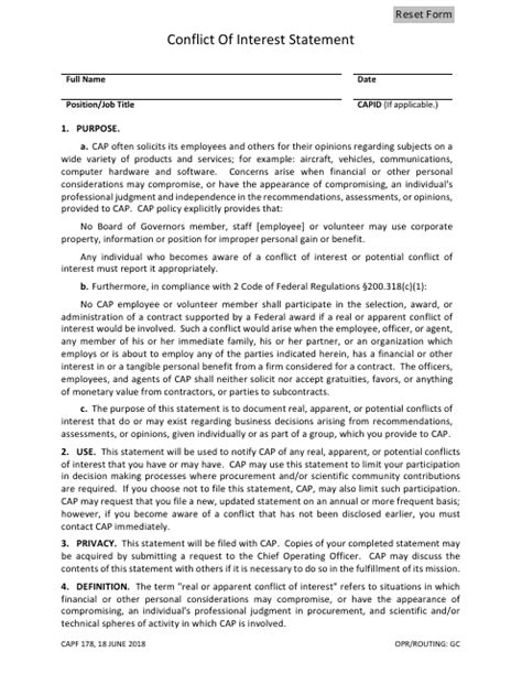 Conflict Of Interest Statement Templates Pdf Download Fill And Print
