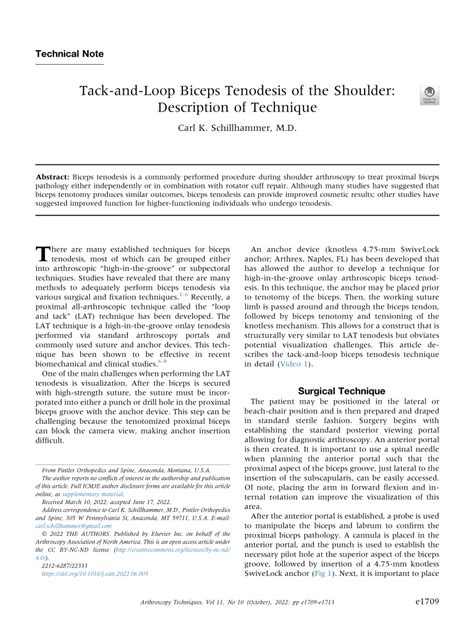 Pdf Tack And Loop Biceps Tenodesis Of The Shoulder Description Of