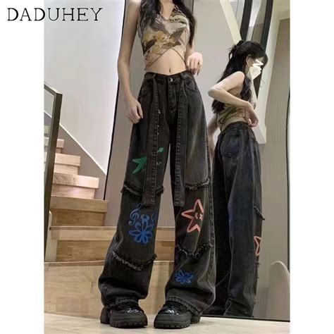 Daduhey New American Ins High Street Retro Jeans Niche High Waist Loose