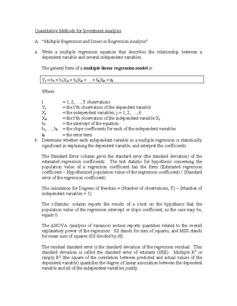 Quantitative Methods For Investment Analysis Regression Techniques And