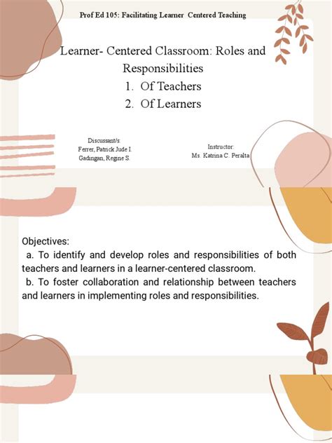 Roles And Responsibilities In A Learner Centered Classroom Defining