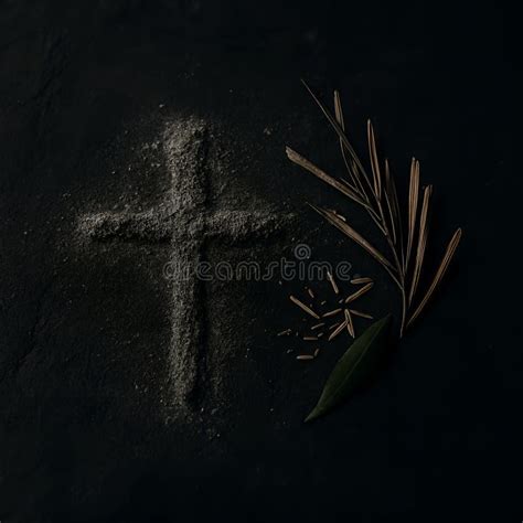 Dark Minimalist Ash Cross With Olive Branch Religious Symbol Still Life