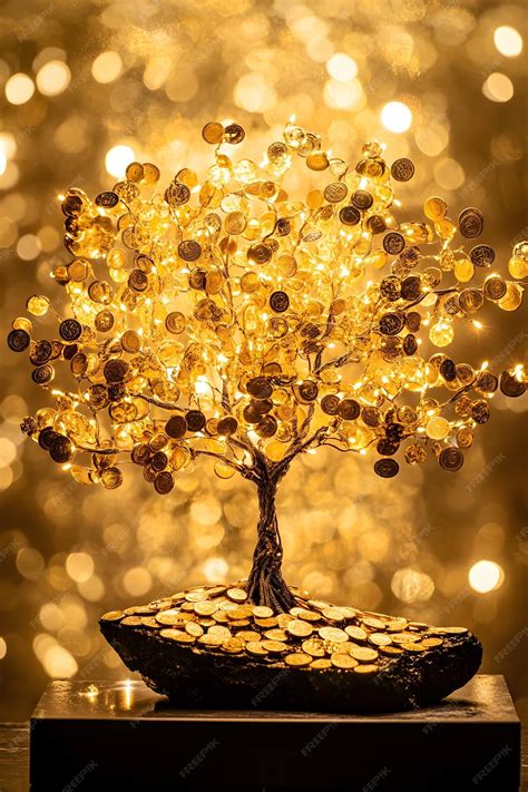 A Golden Money Tree Made From Gold Coins Represents Prosperity And