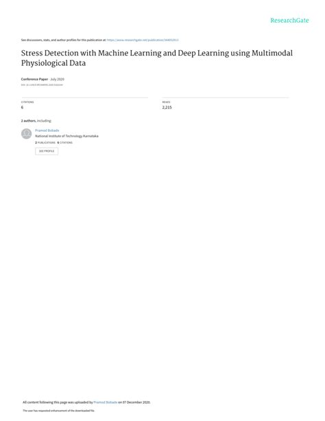 Stress Detection With Mldl Using Physiological Data