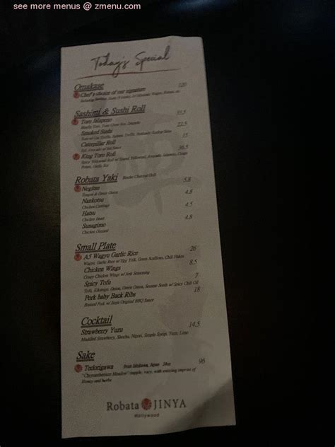 Online Menu Of Robata Jinya Restaurant Los Angeles California 90048 Zmenu