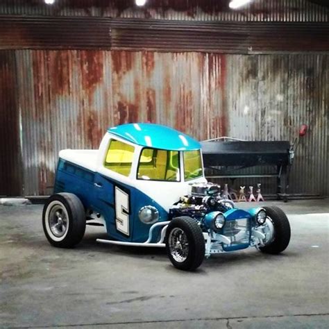 Blue And White Custom Truck Parked In Garage