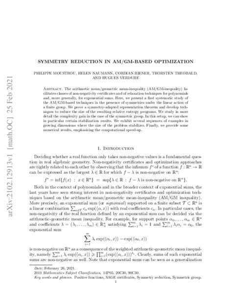 pdf symmetry reduction in am gm based optimization