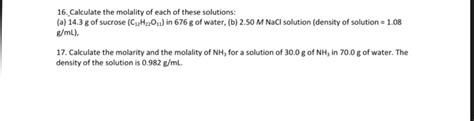 solved calculate the molality of each of these solutions