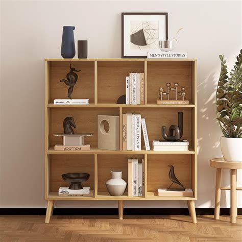 Wooden Cube Book Shelf With Legs3 Tier Freestanding Horizontal Bookshelf Open Bookcase Cube