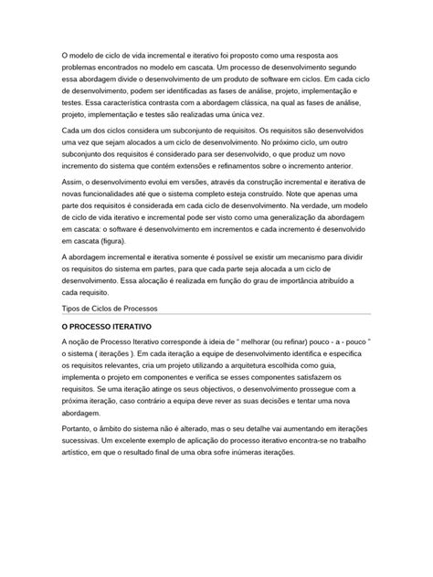 O Modelo De Ciclo De Vida Incremental E Iterativo Pdf Informática