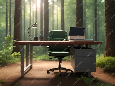 Premium Photo Office Desk In Forest