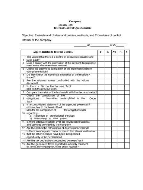 Internal Control Questionnaire Pdf Tax Deduction Taxes
