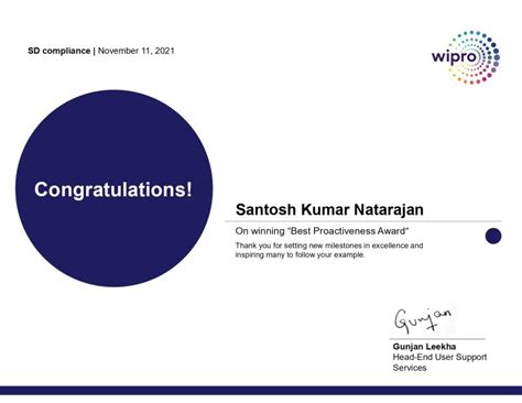 Santhoshkumar Natarajan On Linkedin Best Pro Servicedeskengineer Recognitionawards Wipro