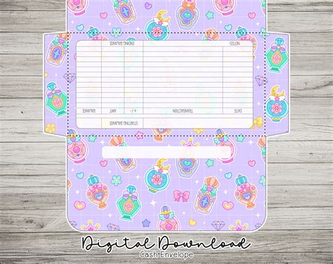Cash Stuffing Envelope Printable Magical Girl Kawaii Cute Purple