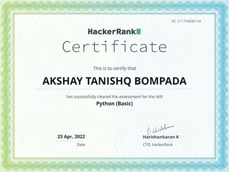 Akshay Tanishq Bompada On Linkedin Achievementunlocked Hackerrank Python Programming