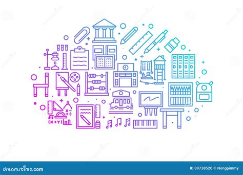 School And Education Gradient Line Icons Illustration Stock Vector Illustration Of School