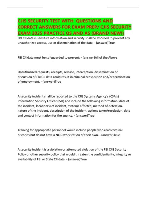 Cjis Security Test With Questions And Correct Answers For Exam Prep