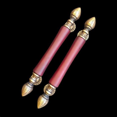 Rustic Brass Door Handle With Wood Combination 1 Pair Vintage Old Style