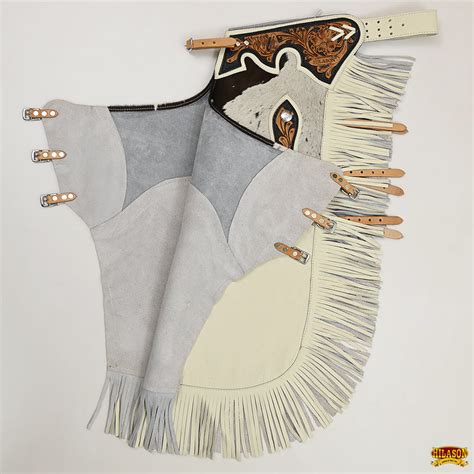 Bull Riding Chinks Chaps Adult Pro Rodeo Bronc Leather White Hilason