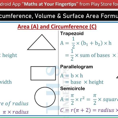 Area Circumference Volume And Surface Area Formulas