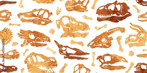 Fossil Dinosaur Pattern Seamless Dino Vector Background Paleontology Print Fossil Pattern Of