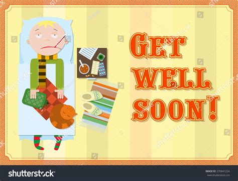 Get Well Soonsick Man Bed Card Stock Vector Royalty Free 370841234