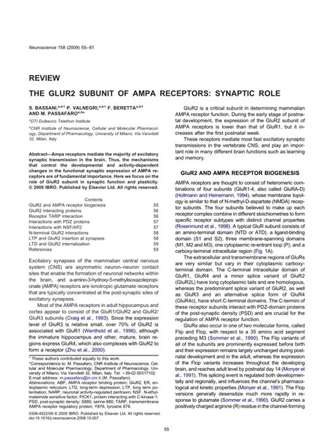 Pdf The Glur2 Subunit Of Ampa Receptors Synaptic Role
