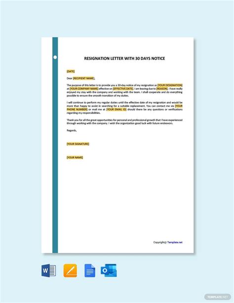 30 Day Resignation Letter Template Word Free Word Template