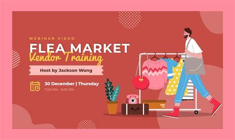 중고 벼룩시장 이벤트를 위한 플랫 웨비나 템플릿 무료 벡터