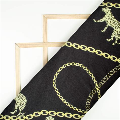 Black And Laguna Yellow Chain Pattern Digital Print Japan Satin Fabric
