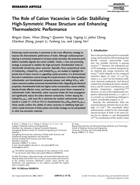 Pdf The Role Of Cation Vacancies In Gese Stabilizing High‐symmetric