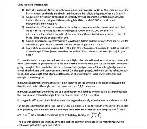 Solved Diffraction And Interference Light Of Wavelength
