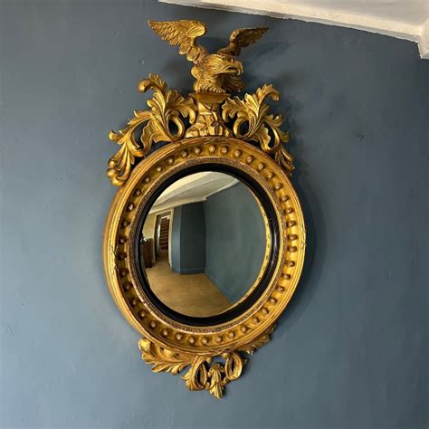A Large 19th C Gilt Eagle Convex Mirror Circa 1850