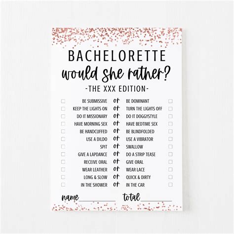Would She Rather Bachelorette Printable 12 Spicy Party Questions