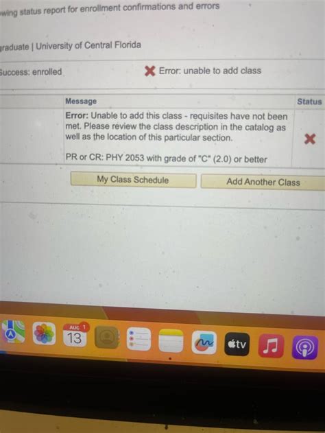 Unable To Add Physics Lab Rucf