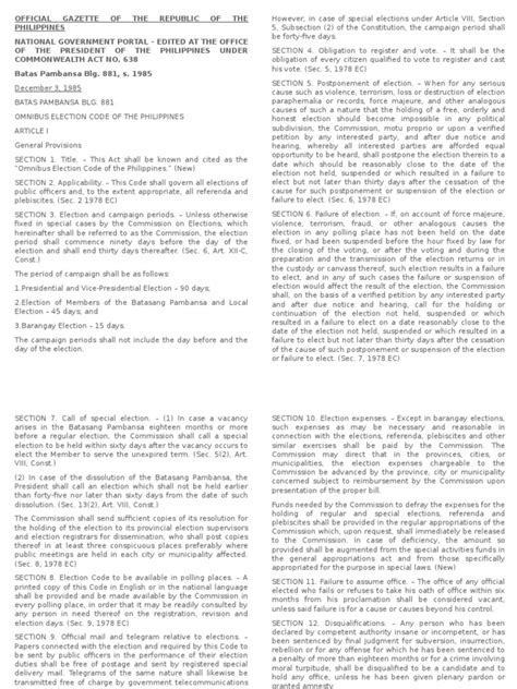 Omnibus Election Code Pdf Voting Government