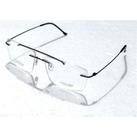 Grey Large Rectangle Rimless Glasses Frameless Specs For Single Vison