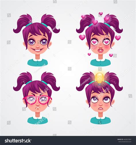 Cute Cartoon Girl Face Expressions Vector Stock Vector Royalty Free