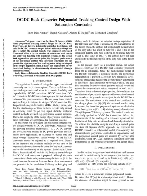Dc Dc Buck Converter Polynomial Tracking Control Design With Saturation Pdf Electrical