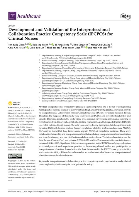 Pdf Development And Validation Of The Interprofessional Collaboration