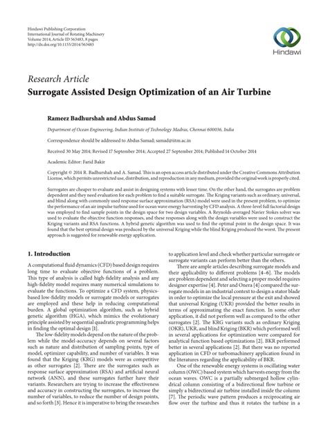 Pdf Surrogate Assisted Design Optimization Of An Air Turbine