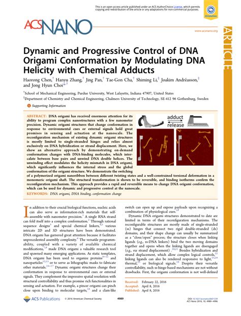 Pdf Dynamic And Progressive Control Of Dna Origami Conformation By