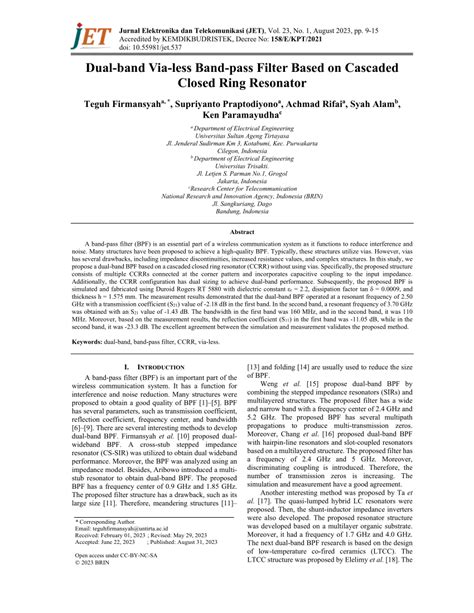 Pdf Dual Band Via Less Band Pass Filter Based On Cascaded Closed Ring Resonator